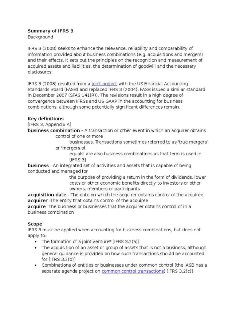 Summary of IFRS 3 | PDF | Goodwill (Accounting) | International ...