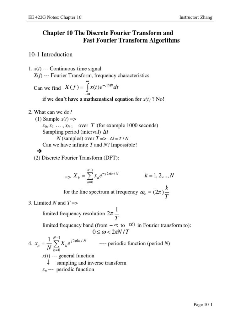 10-1 Introduction: Chapter 10 The Discrete Fourier Transform and Fast ...