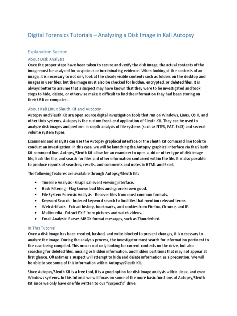 Analyzing a Disk Image in Kali Autopsy: A Step-by-Step Guide to Launching Autopsy, Opening a ...
