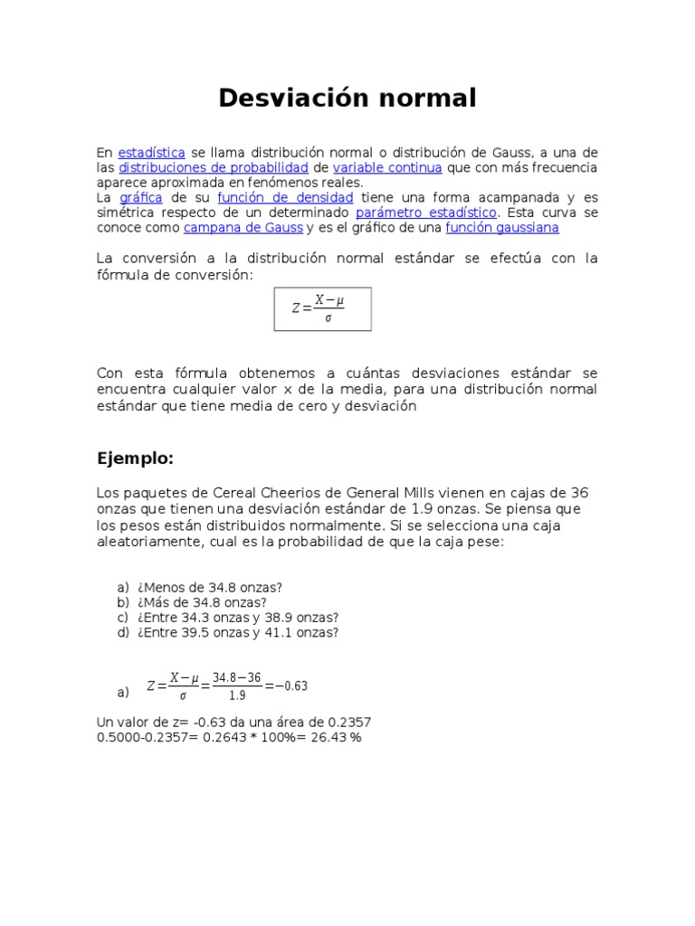 Desviacion Normal | PDF | Distribución normal | Distribución de ...