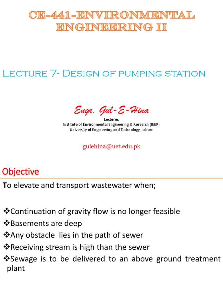 Lec 7-Week 4 - (Design of Pumping Station) | PDF | Pumping Station | Pump