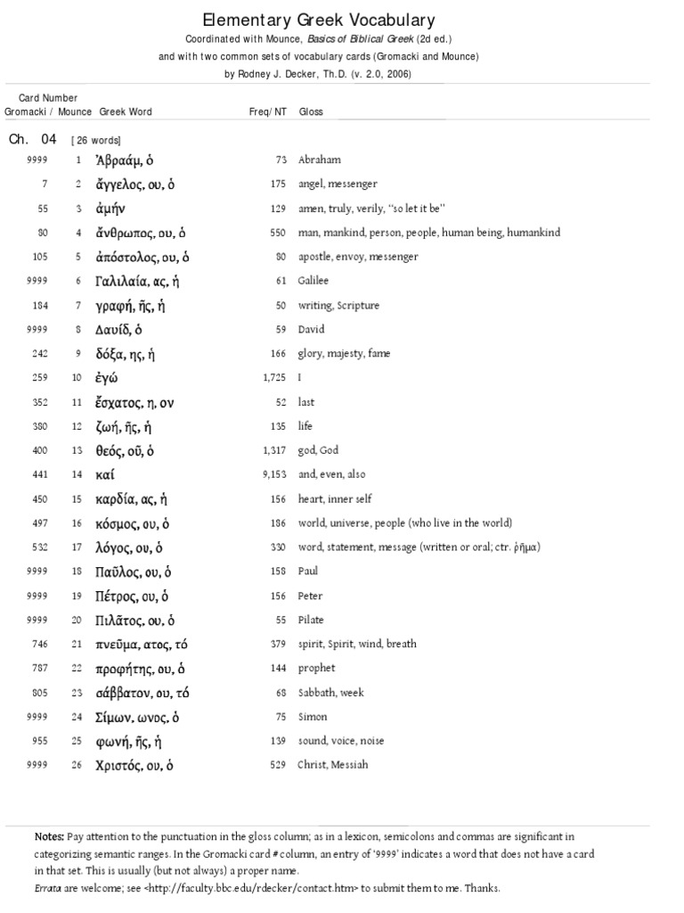 Greek Mounce Vocabulary | PDF | Prophets And Messengers In Islam ...