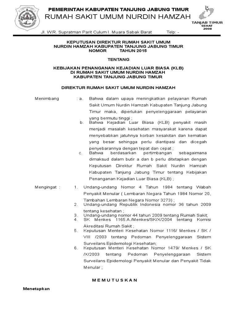 SK Kebijakan Penaganan KLB | PDF