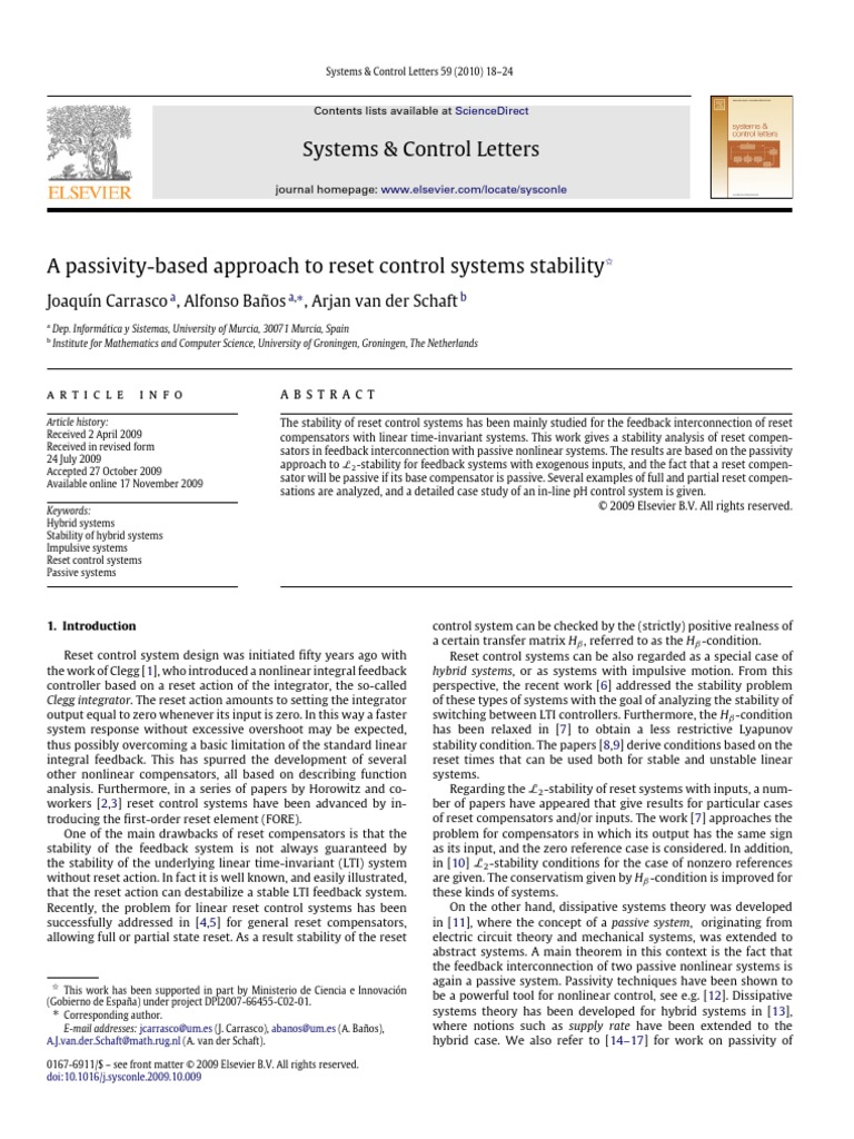 Systems & Control Letters: Joaquín Carrasco, Alfonso Baños, Arjan Van ...