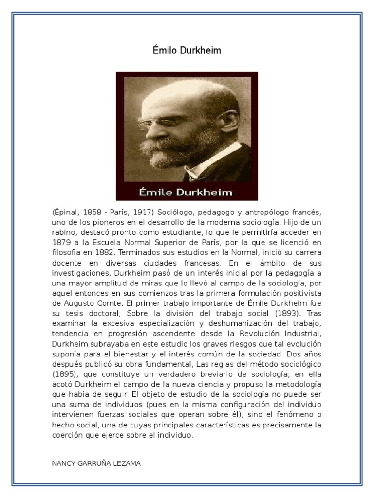 BIOGRAFIA Émile Durkheim | PDF | Emile Durkheim | Sociología