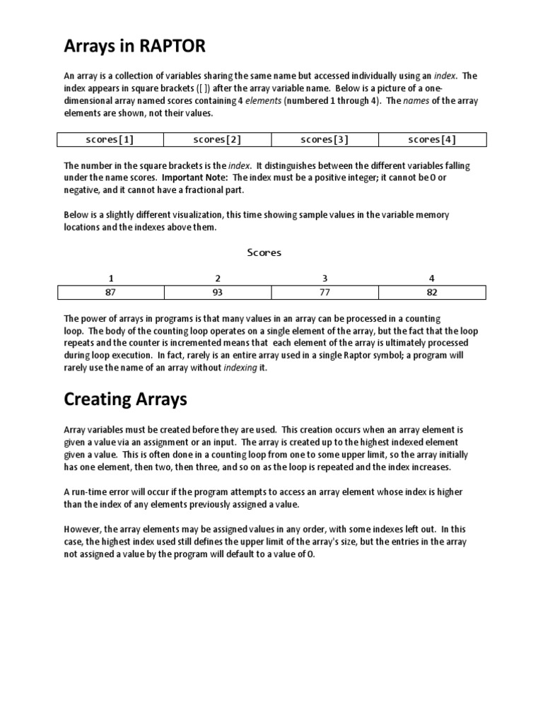 Arrays in RAPTOR | PDF | Array Data Type | Control Flow