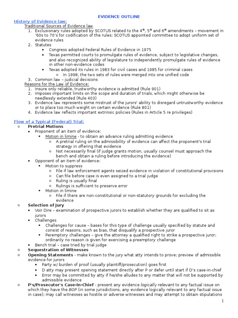Evidence Outline Other | Evidence (Law) | Relevance (Law)