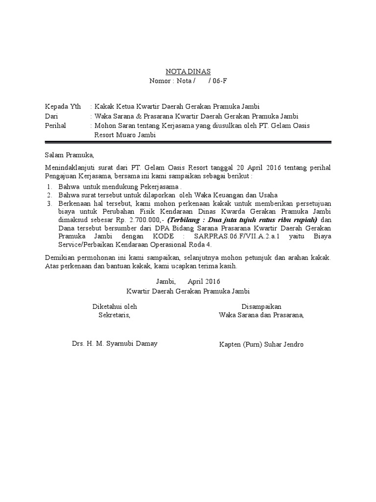 Nota Dinas Oasis | PDF