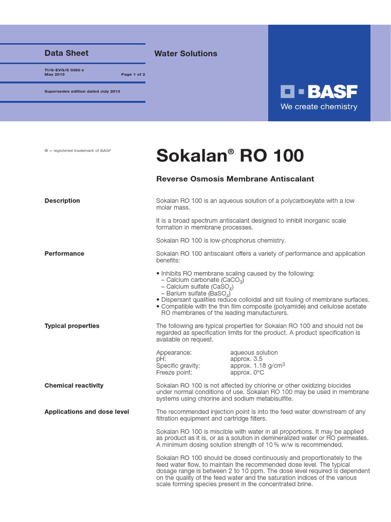 Sokalan RO 100 - TI | PDF | Chemical Substances | Physical Sciences