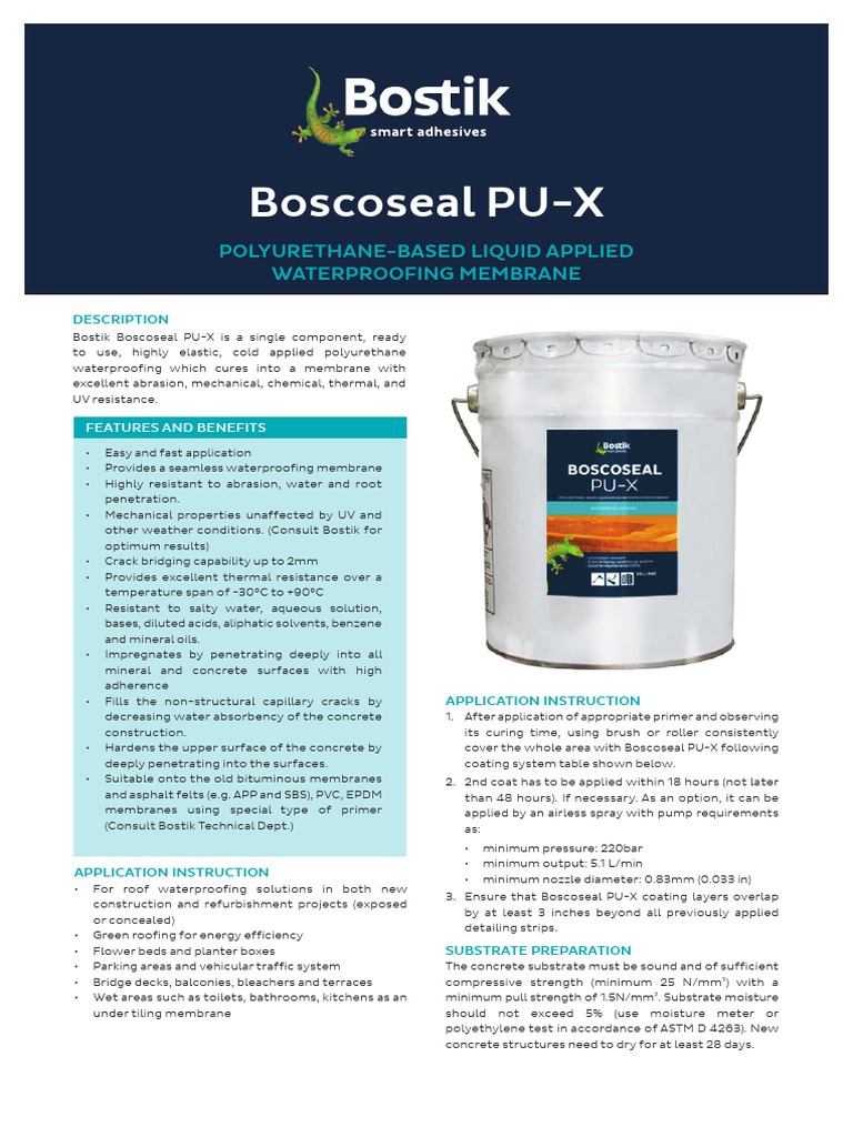 Bostik Boscoseal PU-X Waterproofing Guide | PDF | Concrete | Materials