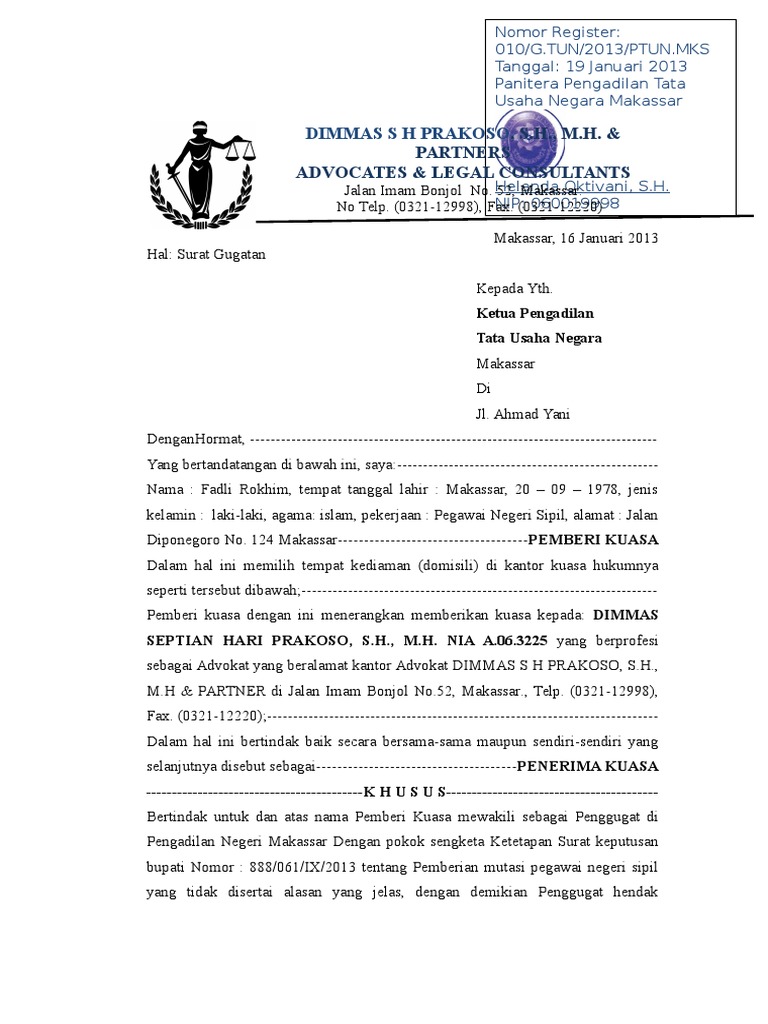 Contoh Format Surat Gugatan PTUN | PDF