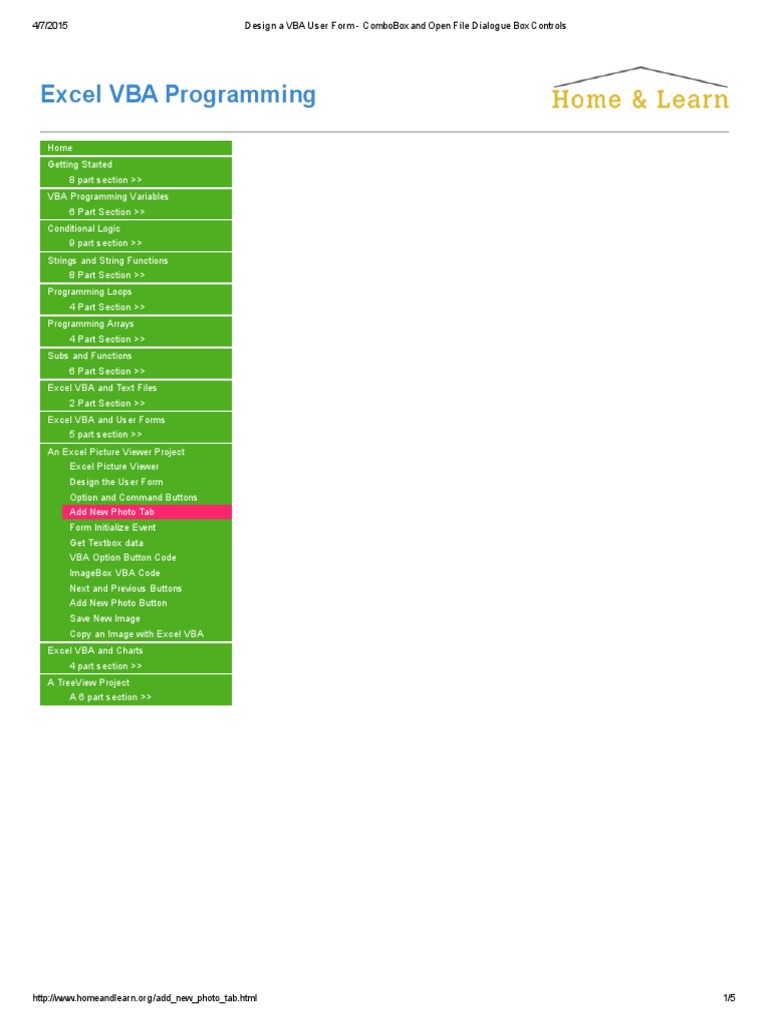 Design A VBA User Form - ComboBox and Open File Dialogue Box Controls ...