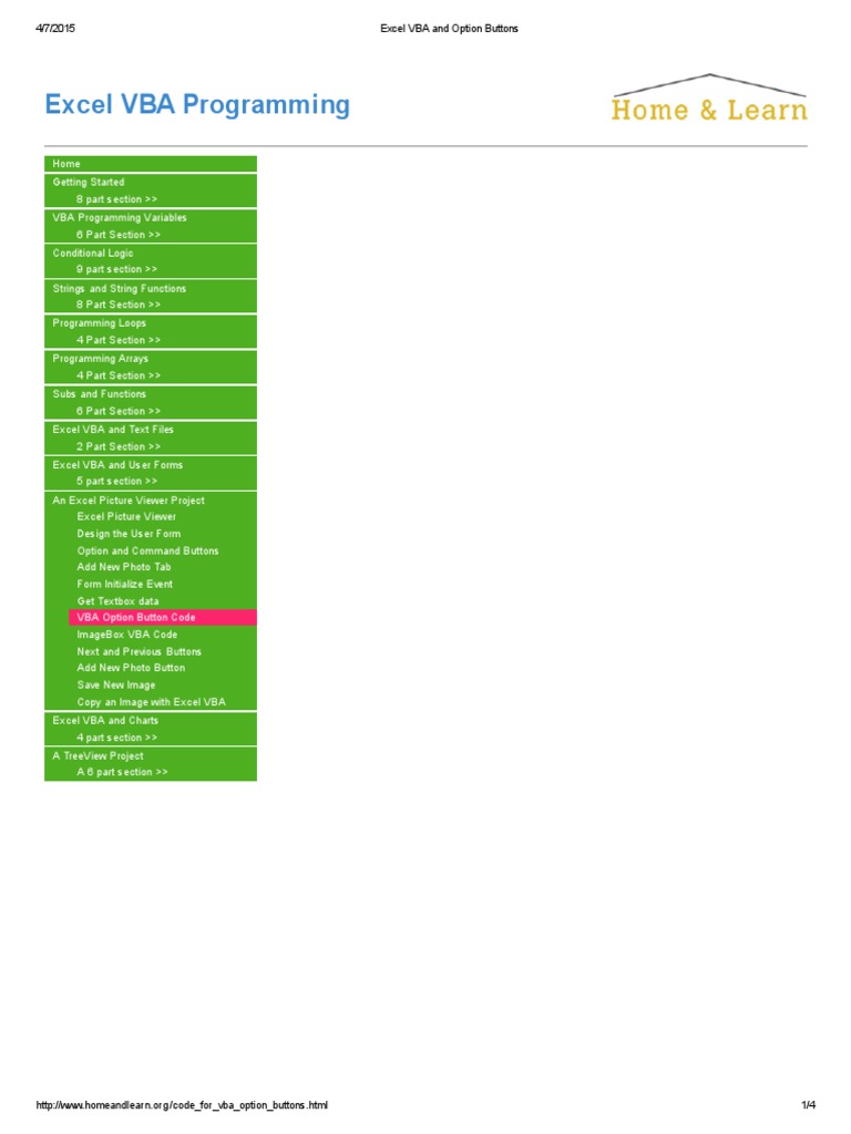 Excel Vba And Option Buttons Pdf Visual Basic For Applications Microsoft Excel