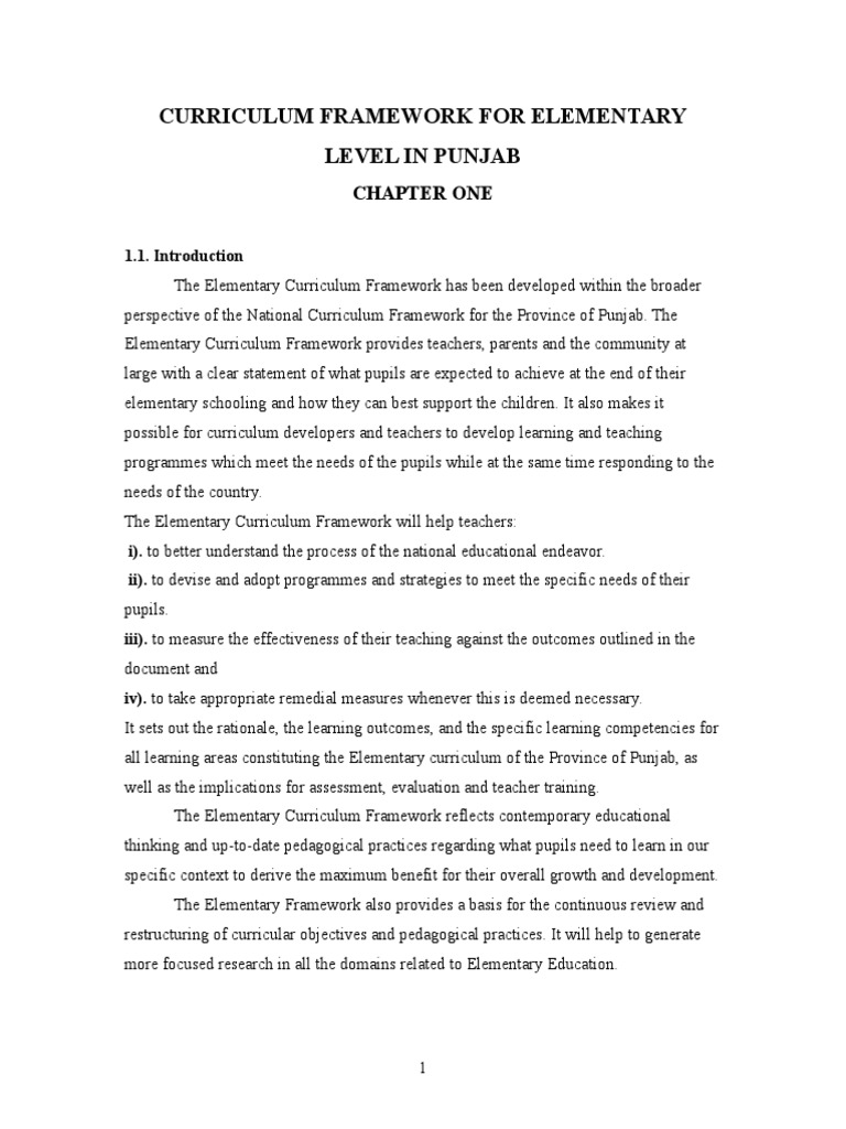 Punjab Elementary Curriculum Framework | PDF | Curriculum | Educational ...