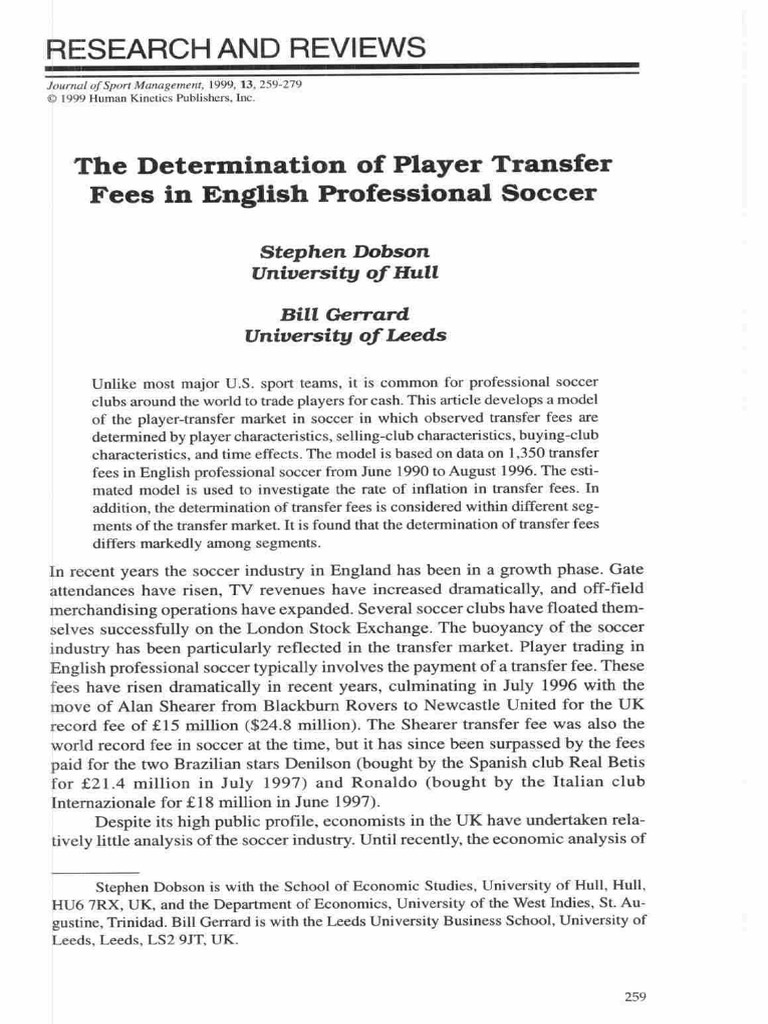 The Determination of Player Transfer Fees in English Professional ...