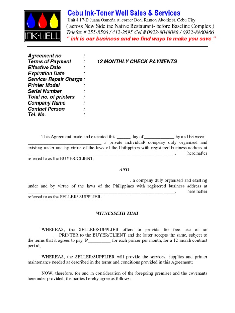 Free Printer Contract - Revised | PDF | Payments | Bonds (Finance)