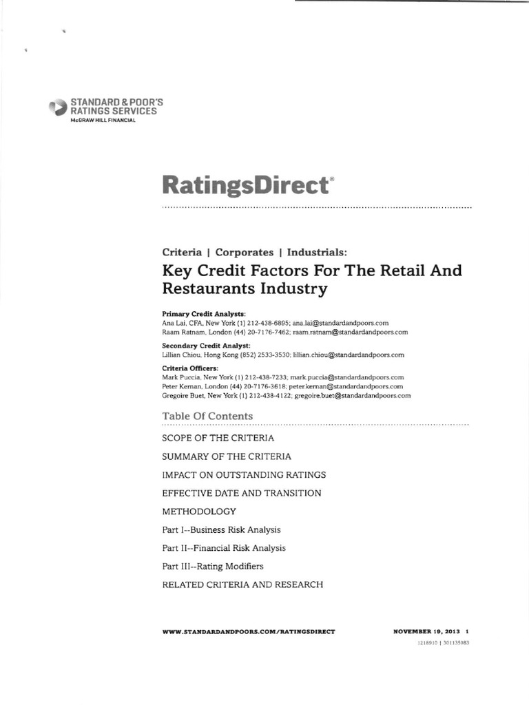 Key Credit Factor For The Retail and Restaurants Industry | PDF ...