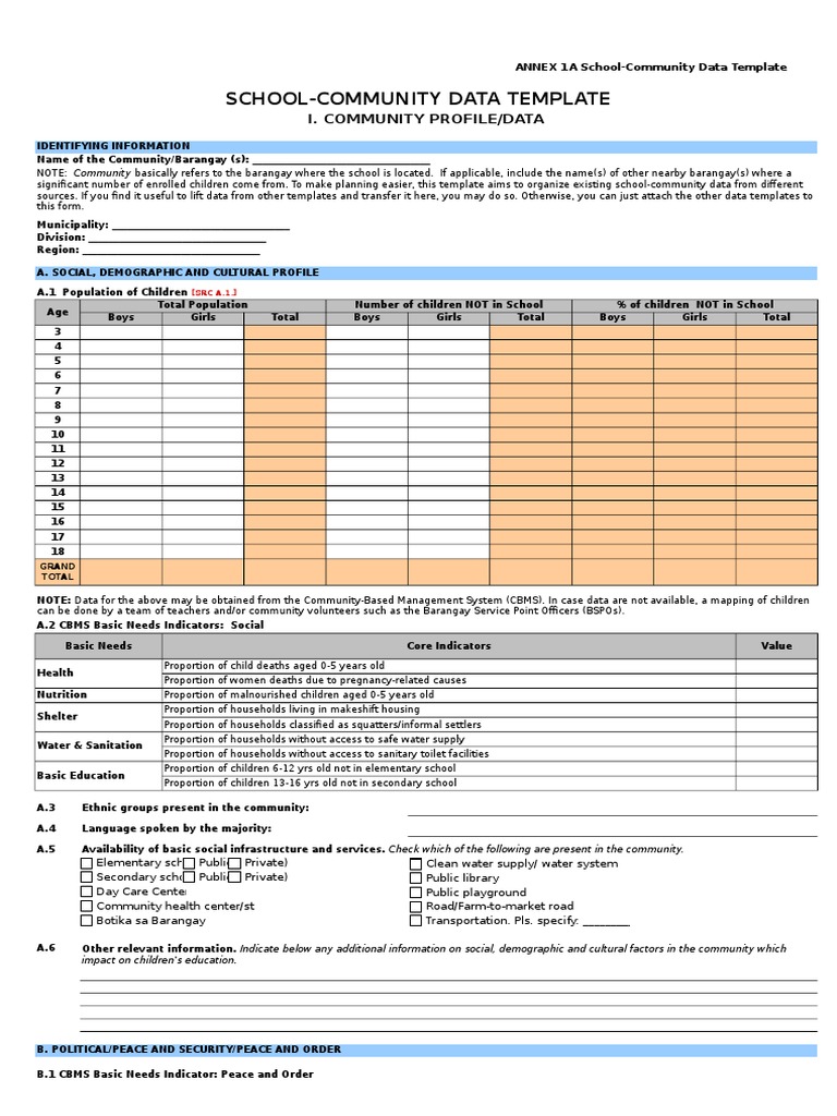 Annex 1A SchoolCommunityDataTemplate | Download Free PDF | High School ...