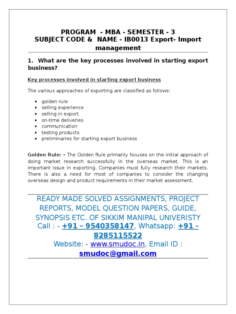 Program - Mba - Semester - 3 SUBJECT CODE & NAME - IB0013 Export-Import ...