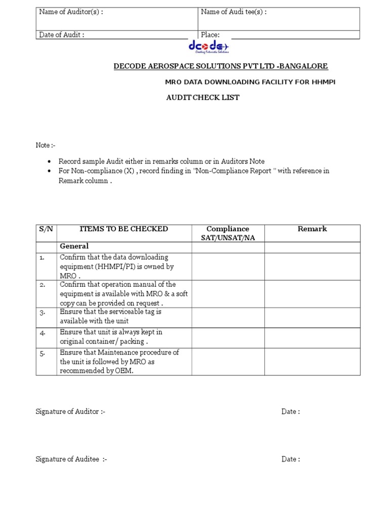 Aerospace MRO Audit Checklist | PDF | Technology & Engineering