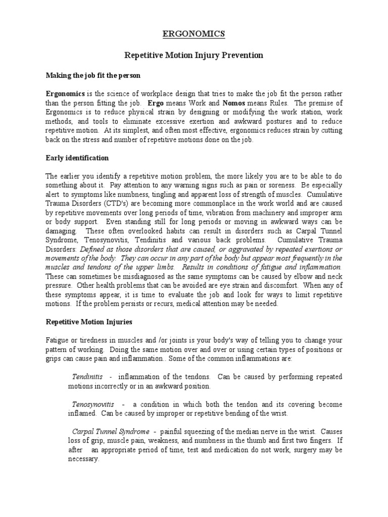 Sop Ergonomics | PDF | Carpal Tunnel Syndrome | Paresthesia