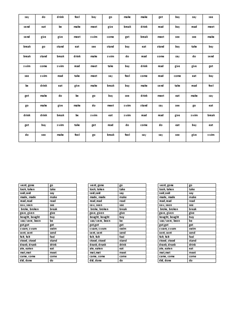 Irregular Verbs Crosses and Noughts | PDF
