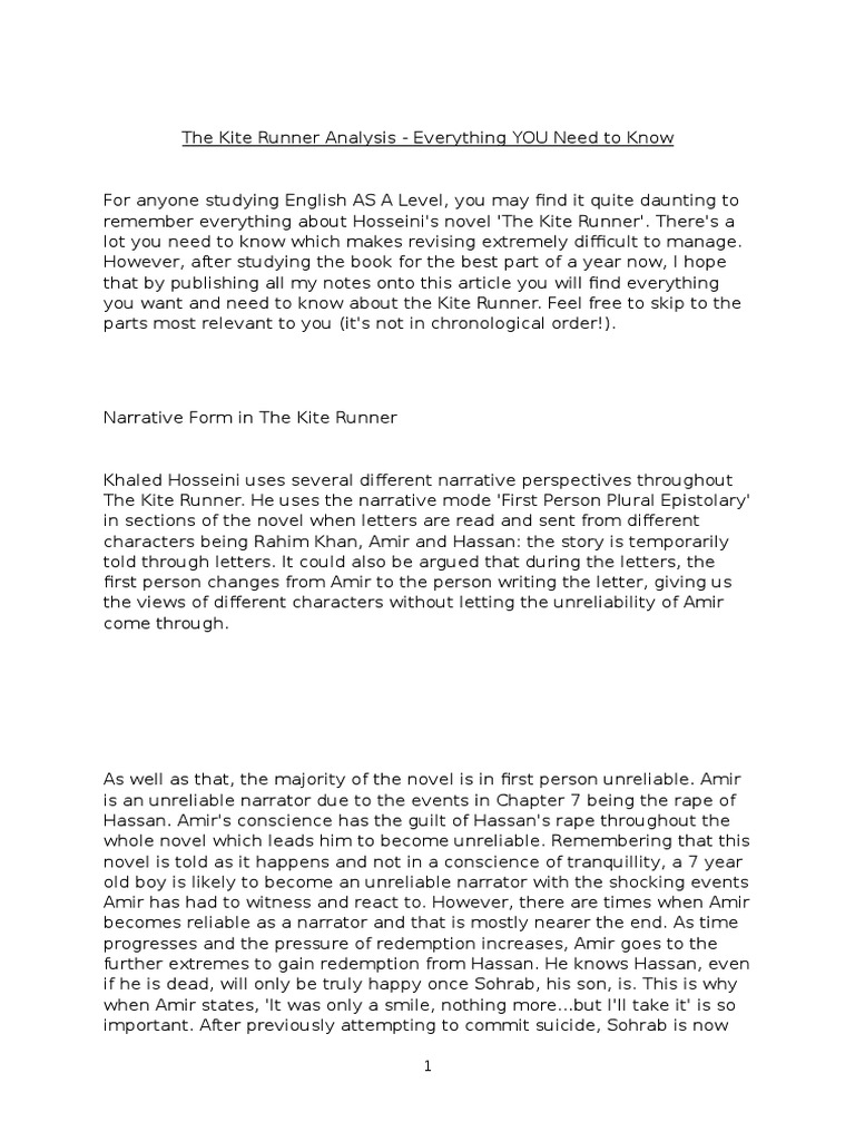 The Kite Runner Analysis | PDF