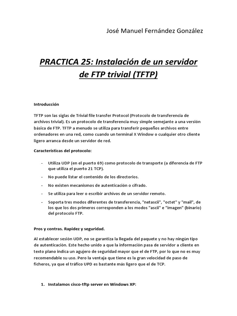 Práctica - Servidor y Cliente TFTP PDF | PDF | Negocios | Informática