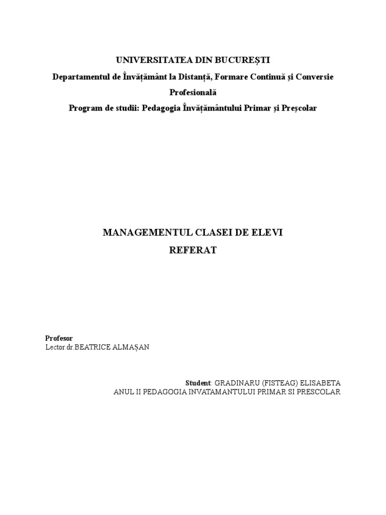 Referat Managementul Clasei | PDF