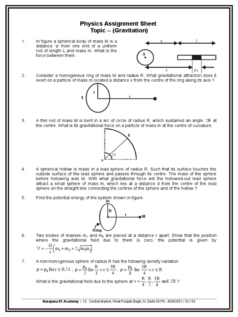 Gravitation Assignment For Lit Jee | PDF | Orbit | Sphere