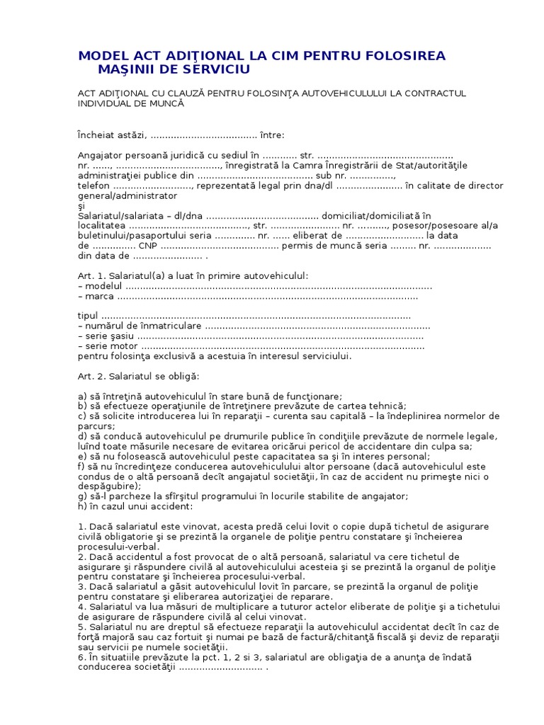Act Aditional La CIM Pentru Folosirea Masinii de Serviciu | PDF