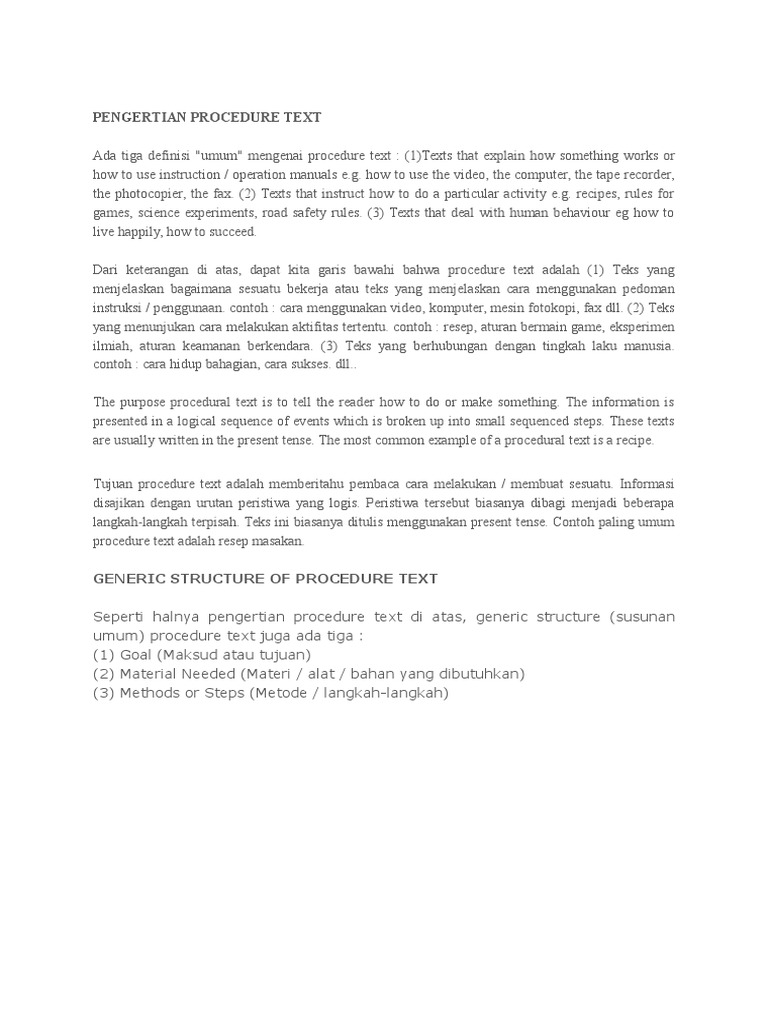 Pengertian Procedure Text | PDF | Makanan | Masakan