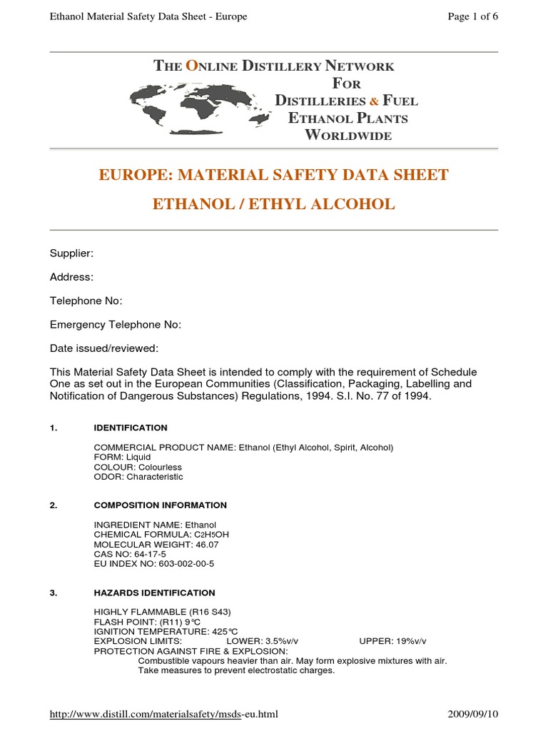 Ethanol MSDS | PDF | Ethanol | Carbon Dioxide