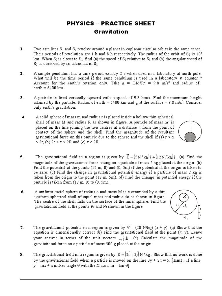 Gravitation Assignment | PDF | Mass | Gravity