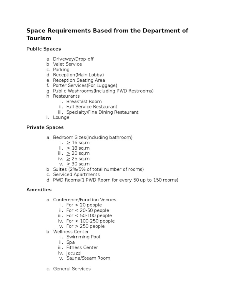 Hotel Space and Room Requirements Guide | PDF