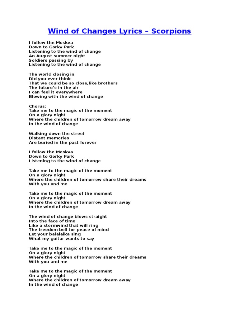 Wind of Changes Lyrics, Kesan Dan Moral, Identifiication Sentence ...