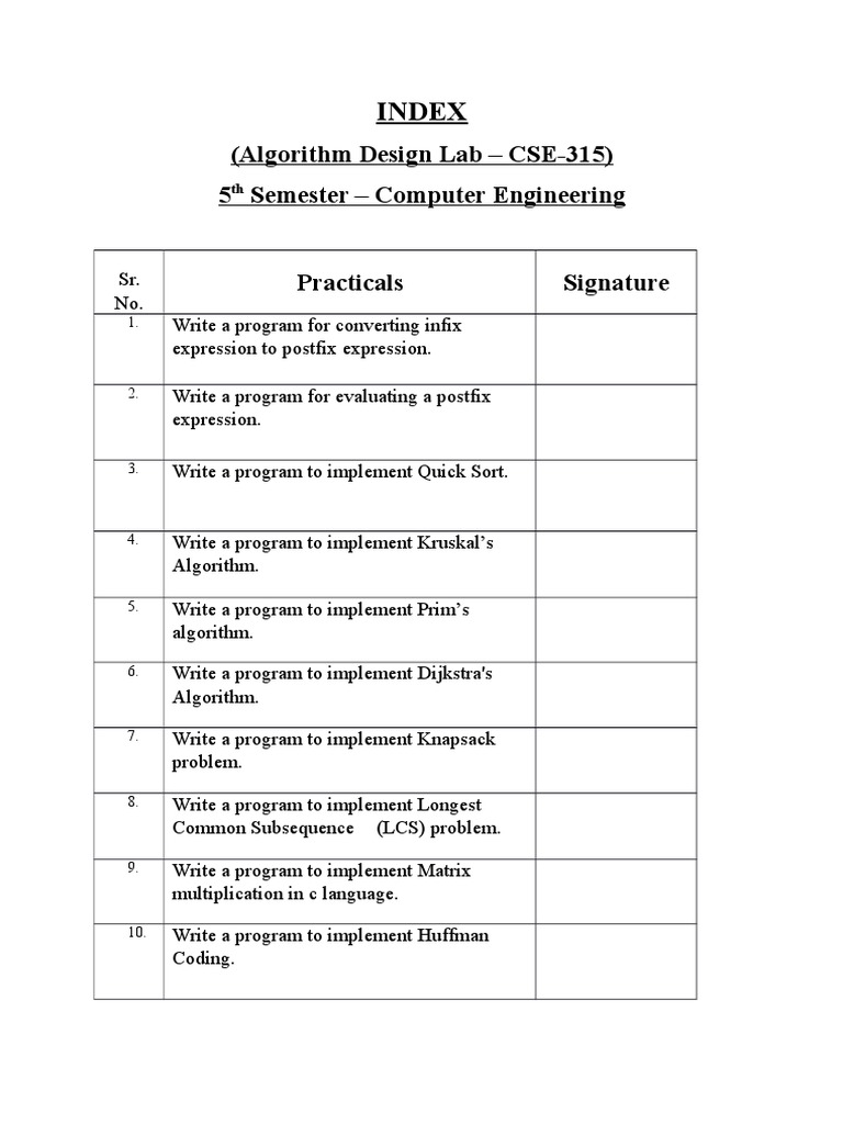 Computer Engineering Practical Index | PDF