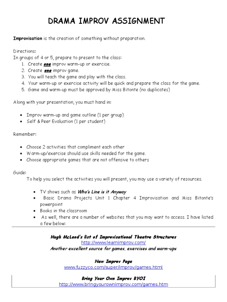 Bringing Improv to Life: Warming Up the Class with Games | PDF ...