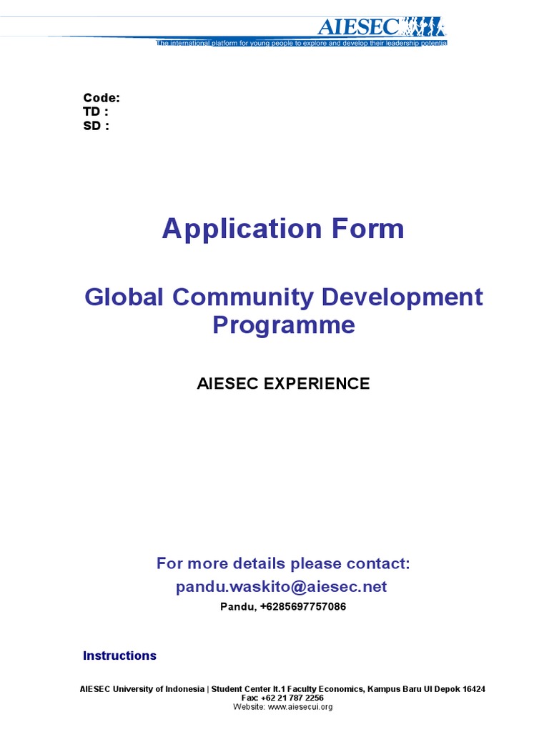 Application Form: Global Community Development Programme | PDF | Career ...