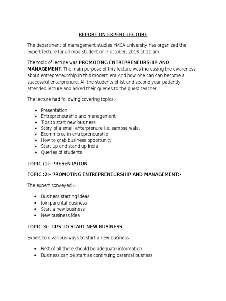 Promoting Entrepreneurship in MBA Lecture | PDF