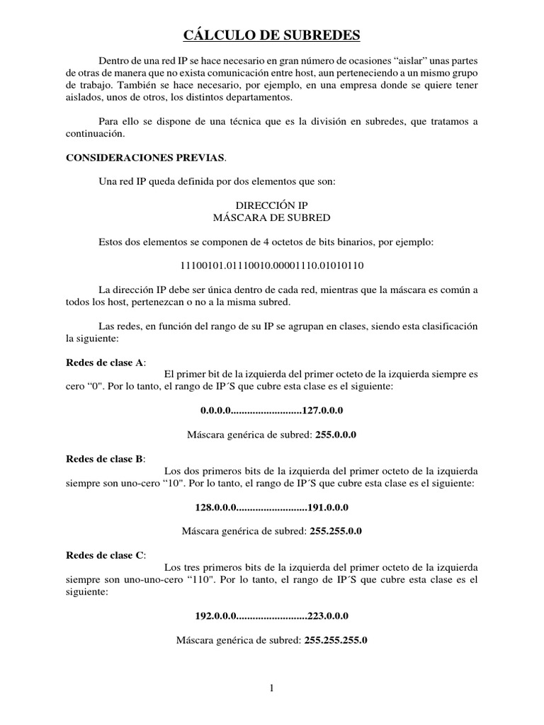 Cálculo de Subredes | PDF | Dirección IP | Arquitectura de Computadores