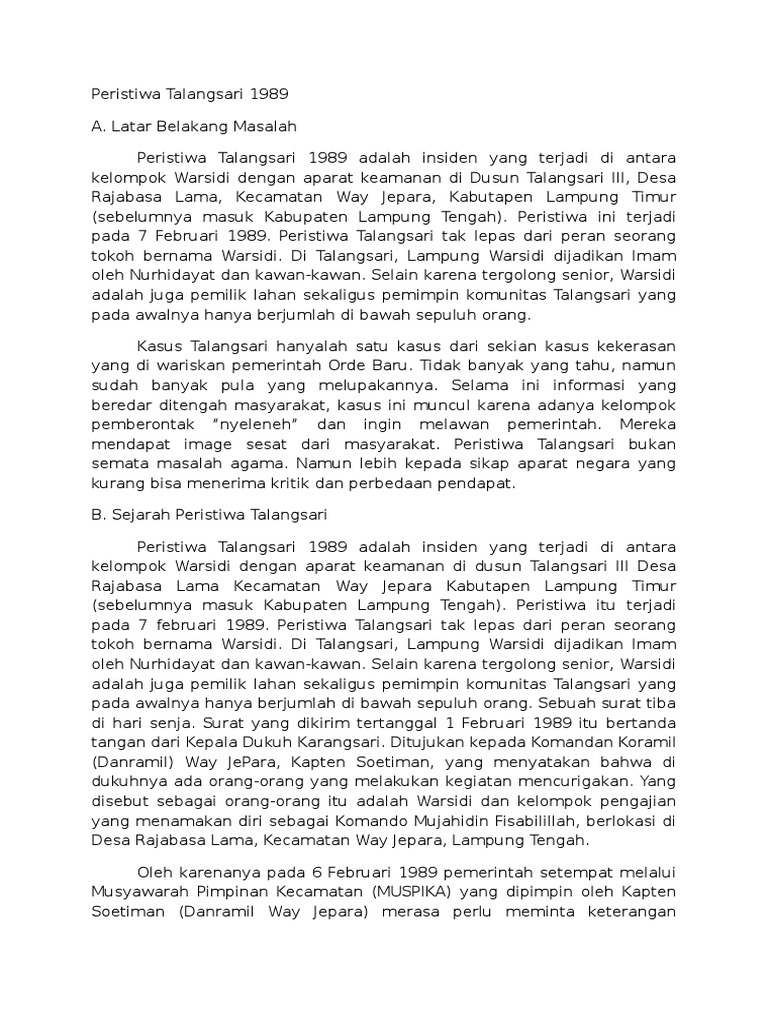 Tragedi Talangsari 1989 di Lampung | PDF