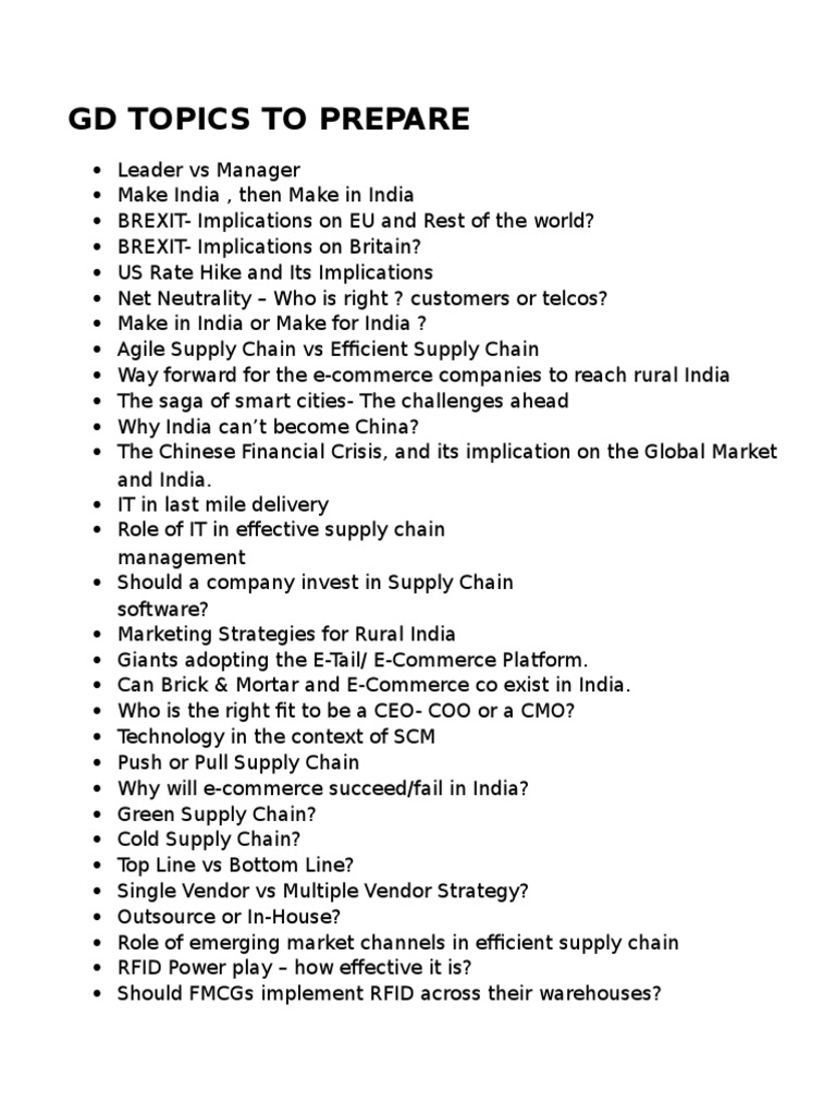 GD Topics To Prepare | PDF | Supply Chain | Supply Chain Management