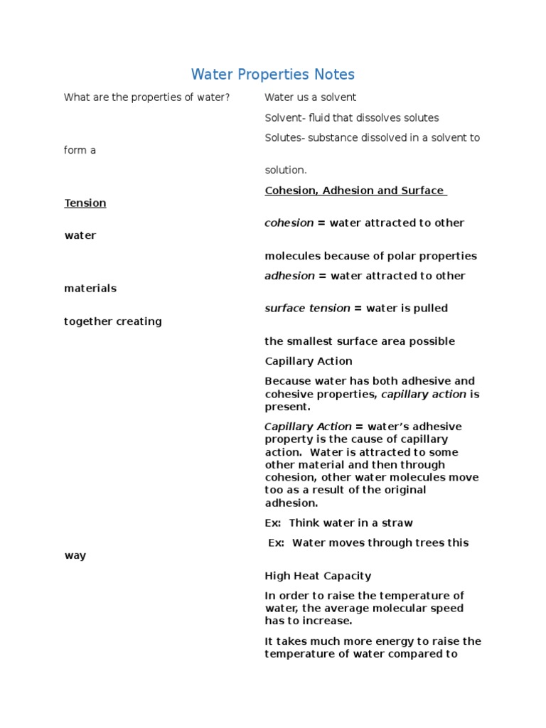 Water Properties Notes | PDF