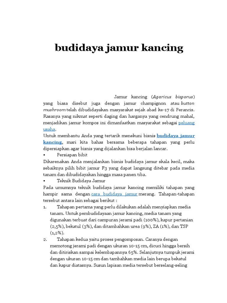 Budidaya Jamur Kancing | PDF