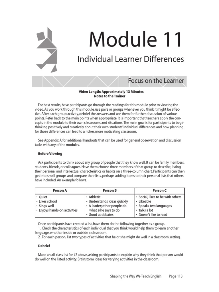 Module 11 Indidvidual Learner Differences 1 | PDF | Intelligence | Learning Styles