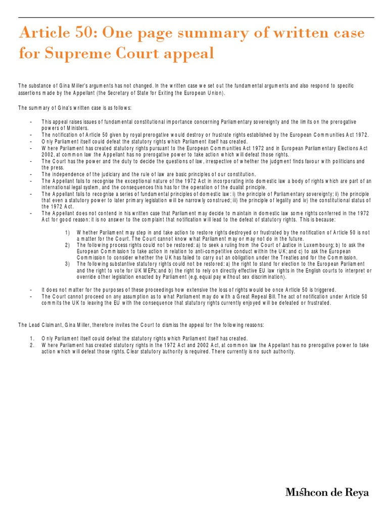 Summary of Written Case For Supreme Court Appeal | PDF