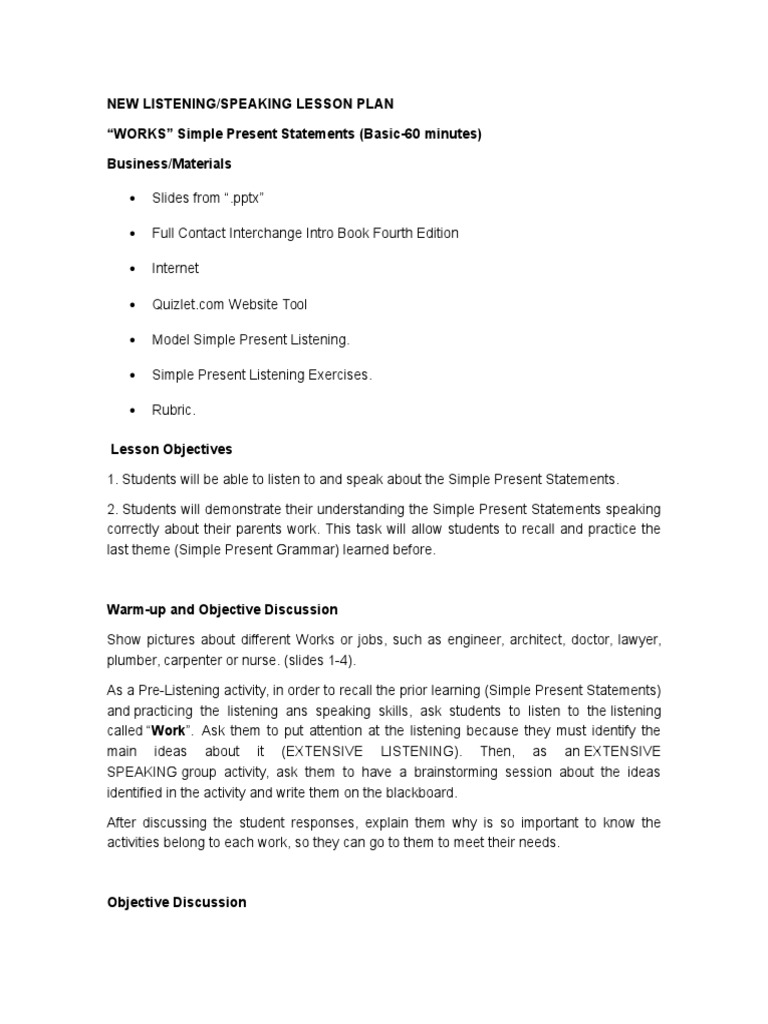 New Micro Lesson Plan Listening Speaking Lesson Plan Educational
