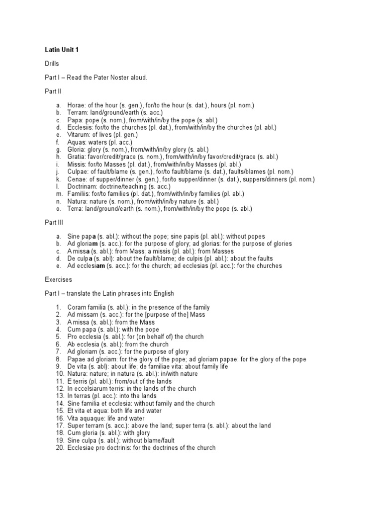 Latin Unit 1 (Primer Ecclesiastical Latin Textbook) | PDF | Mass ...