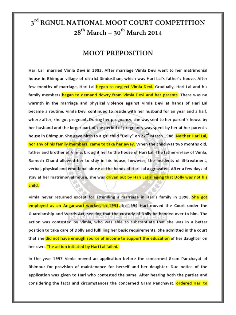 Moot Court Problem | PDF | Marriage | Domestic Violence